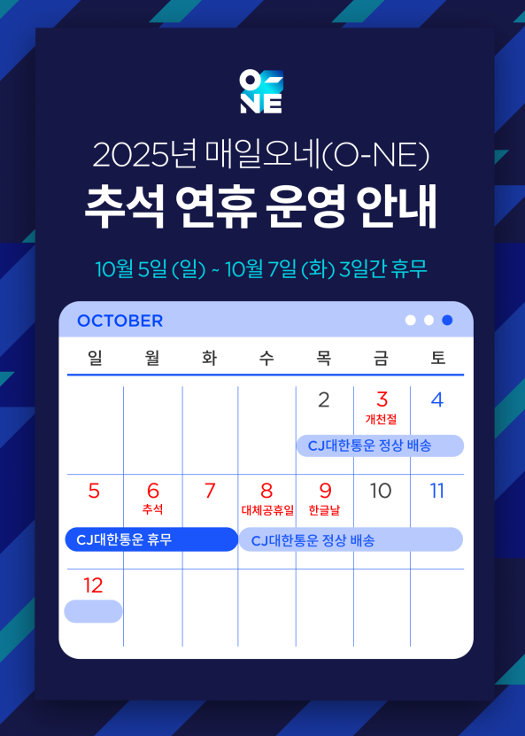 “연휴에도 택배 끊김 없다” CJ대한통운, ‘매일 오네(O-NE)’ 특별수송체제 가동 - 이투데이